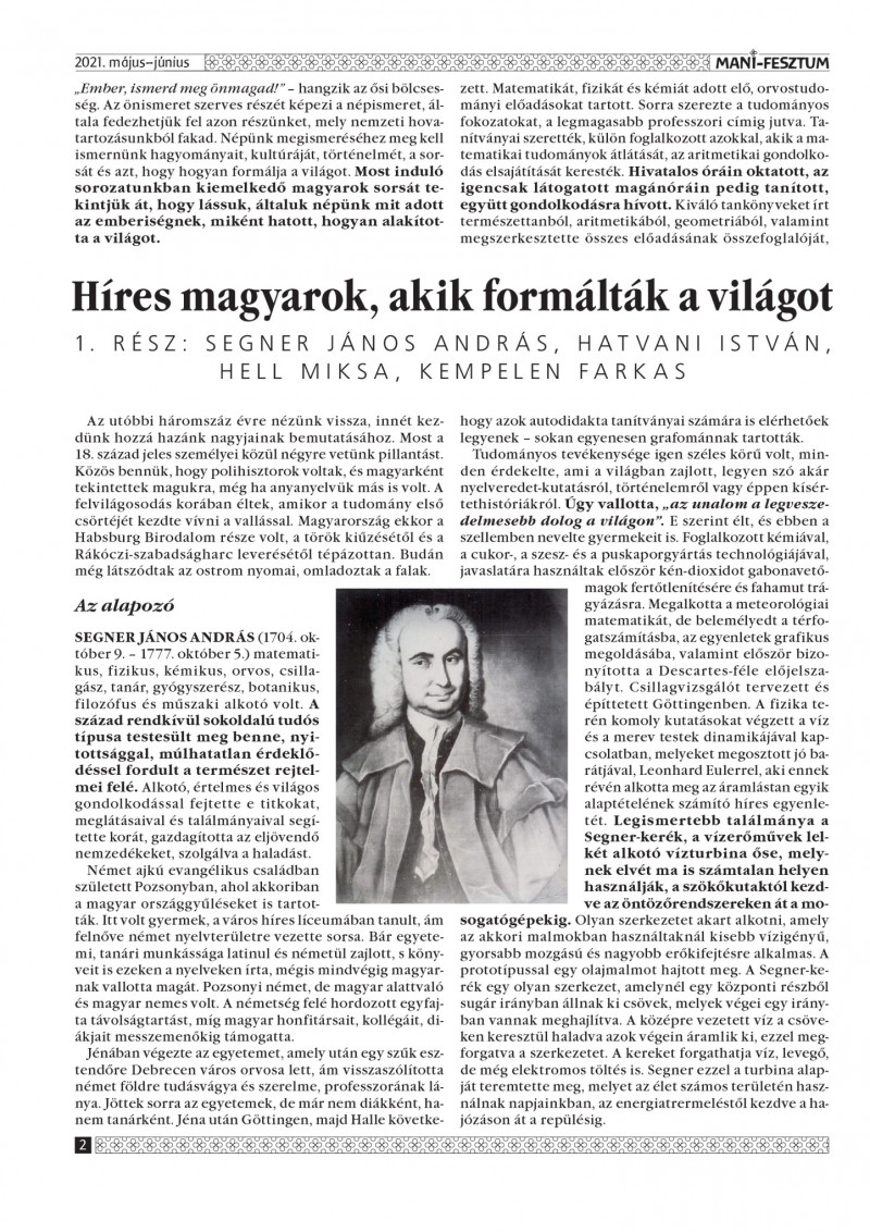 Híres magyarok, akik formálták a világot 1. rész: Segner János András ...